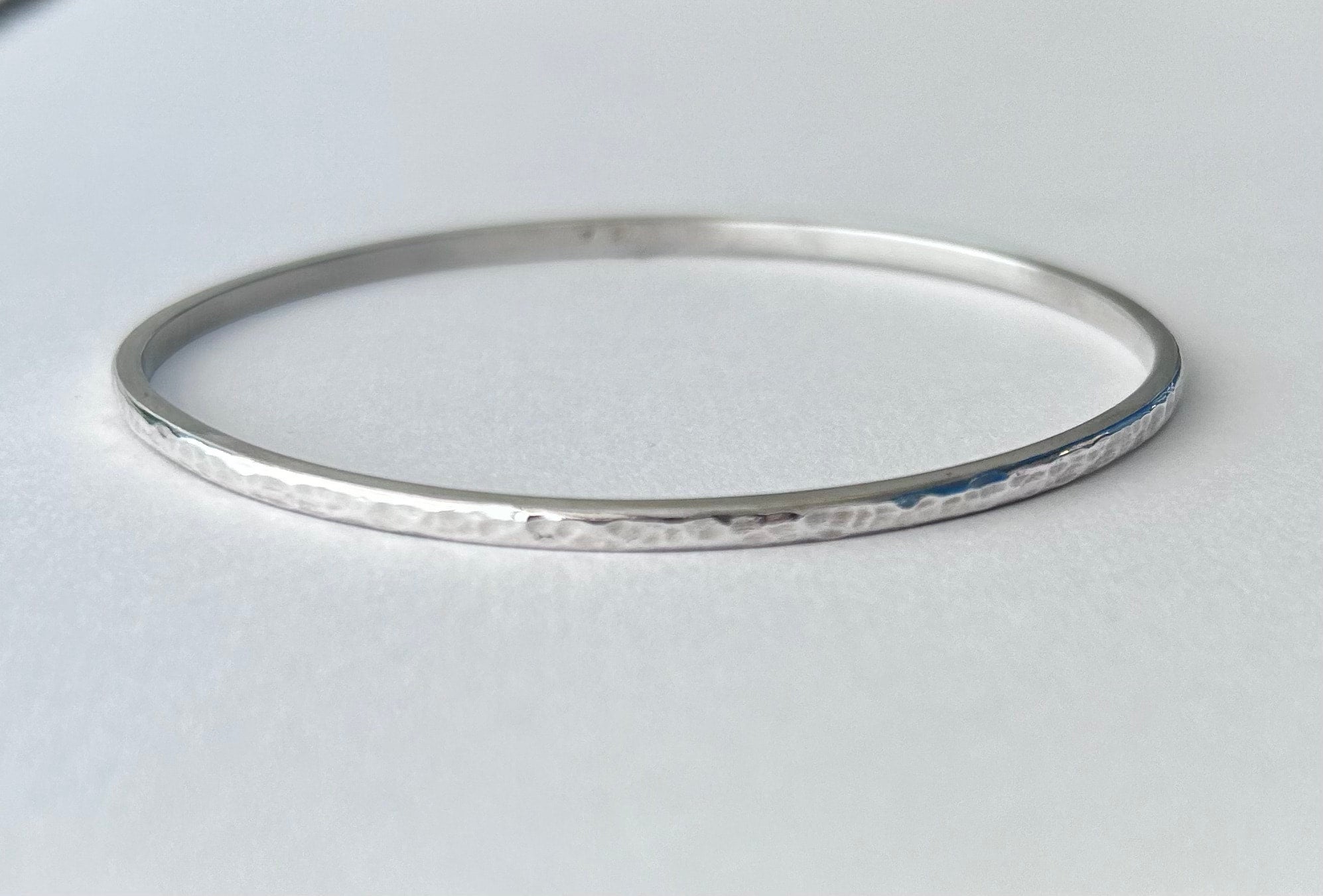 Sterling Silver Hammer Finish Solid Bangle | Tiny Metal Things